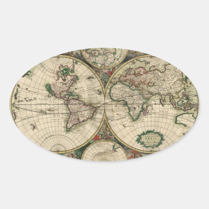 Old world map oval sticker | Zazzle.com