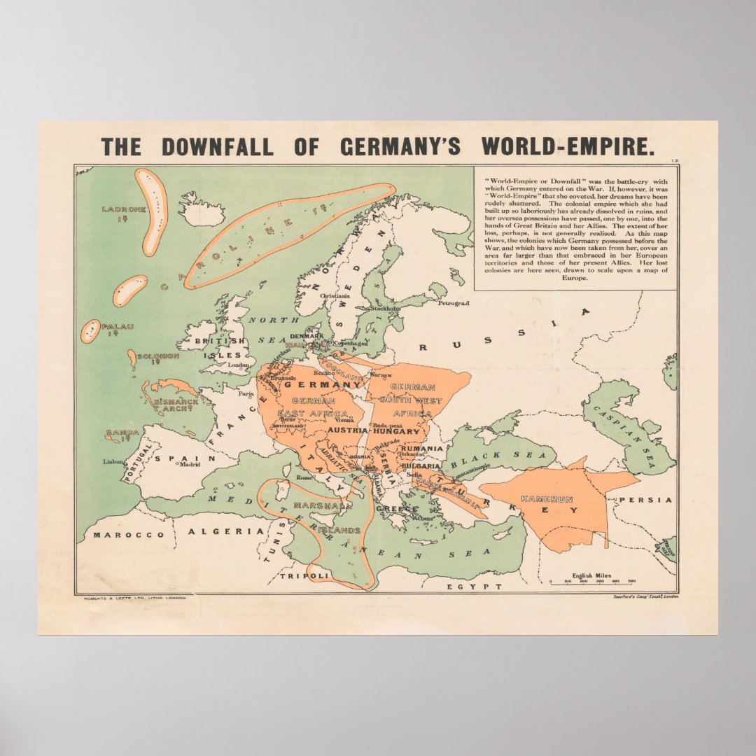 Old WWI Downfall of Germany Map (1917) Poster | Zazzle