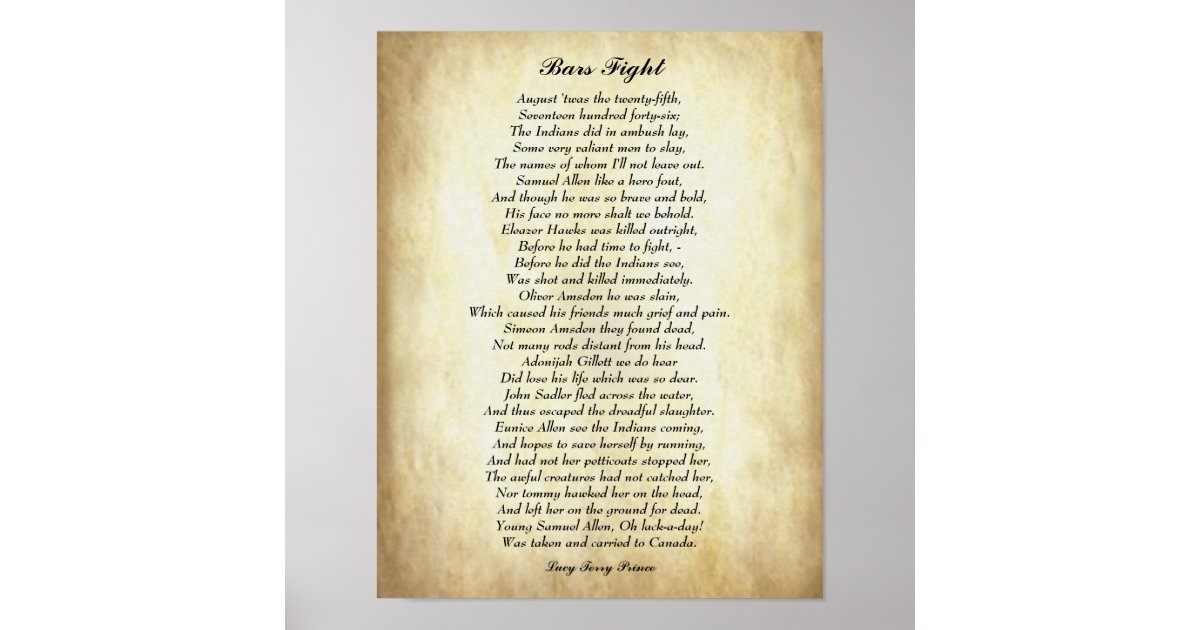 Oldest Known African American Poem Bars Fight Poster | Zazzle