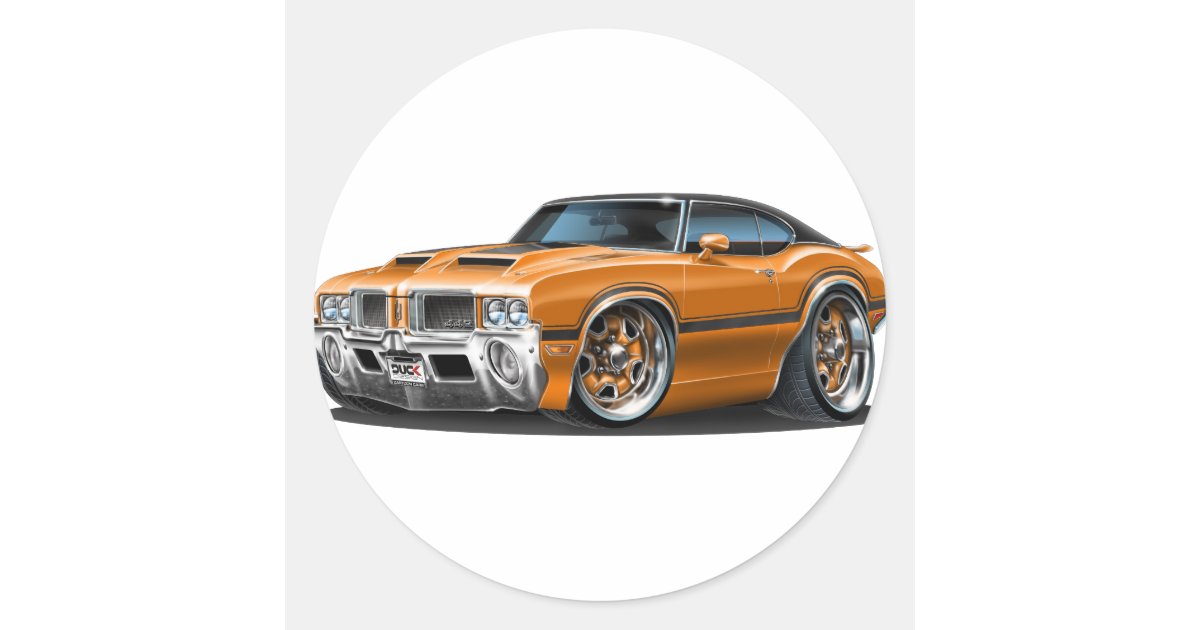 Olds Cutlass 442 Orange Car Classic Round Sticker | Zazzle