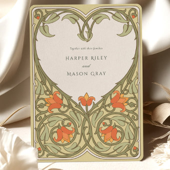 Olive & Apricot Art Nouveau Inspired Wedding Invitation | Zazzle