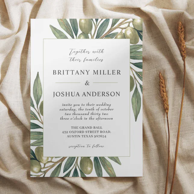Olive Branch Italian Modern Wedding Invitation | Zazzle