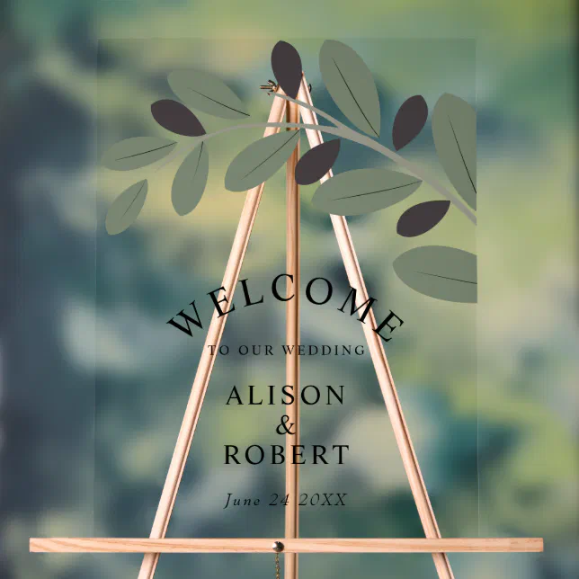 Olive branch Mediterranean wedding welcome sign | Zazzle