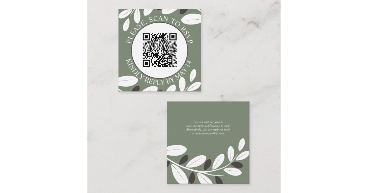 Olive branch, QR code RSVP Mediterranean wedding Enclosure Card | Zazzle