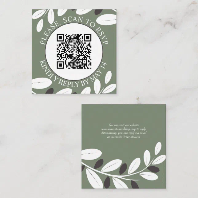 Olive branch, QR code RSVP Mediterranean wedding Enclosure Card | Zazzle