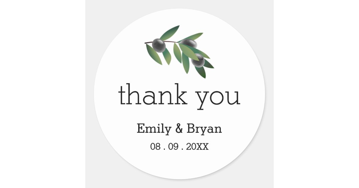 Olive Branch Wedding Thank You Sticker | Zazzle