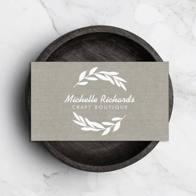 Olive Branch Wreath Logo on Linen Business Card | Zazzle
