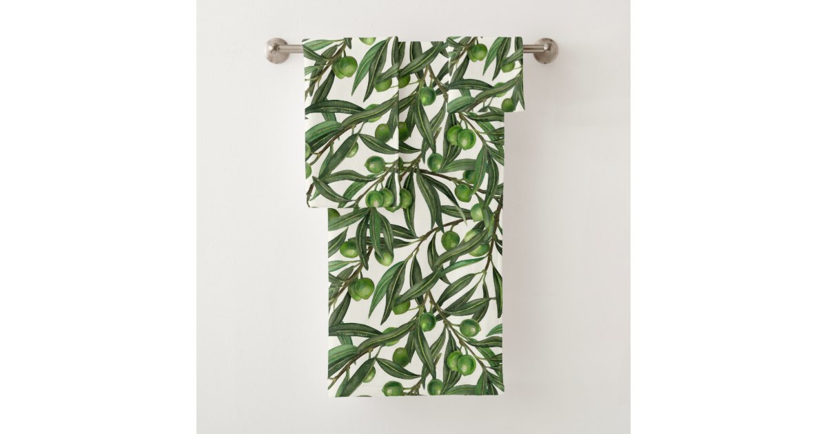 Olive branches on off white bath towel set | Zazzle