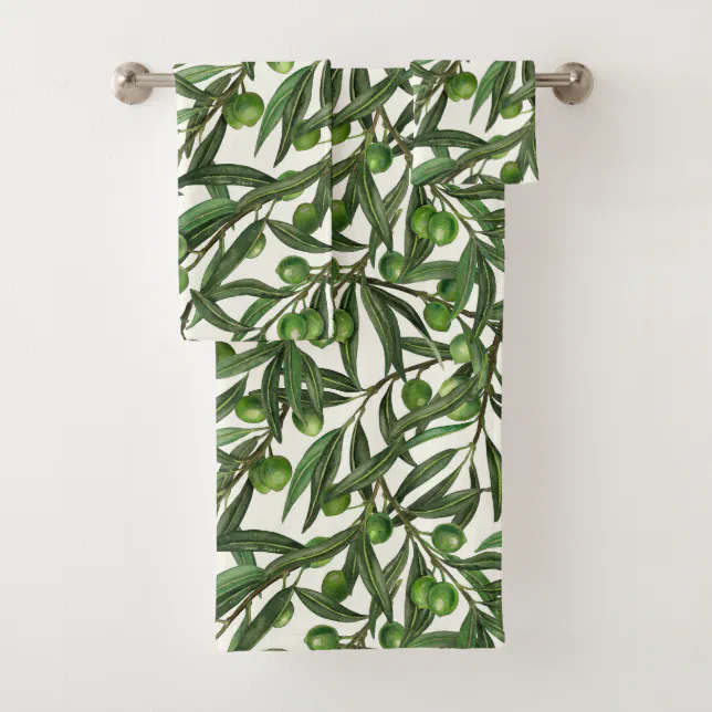 Olive branches on off white bath towel set | Zazzle