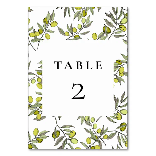 Olive branches pattern wedding table number | Zazzle