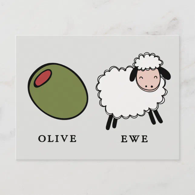 Olive Ewe Love Puns Postcard | Zazzle