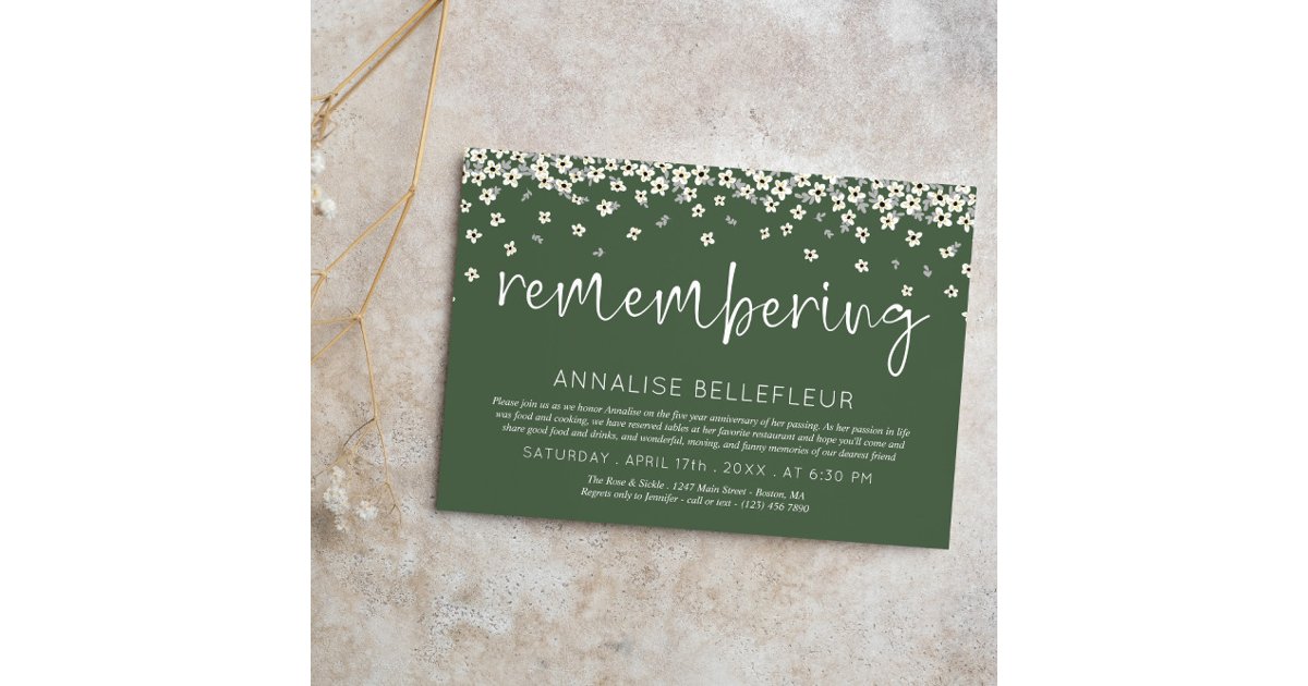 Olive Flower Remembering Death Anniversary Invitation | Zazzle
