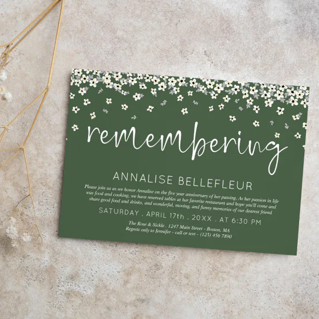 Olive Flower Remembering Death Anniversary Invitation | Zazzle