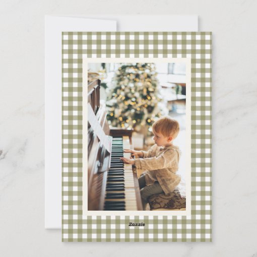Olive Gingham Plaid Portrait Two Photo Christmas Holiday Card | Zazzle