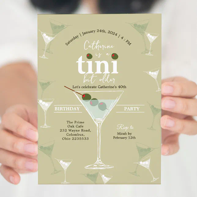 Olive Green A Tini Bit Older Martini Birthday Invitation | Zazzle