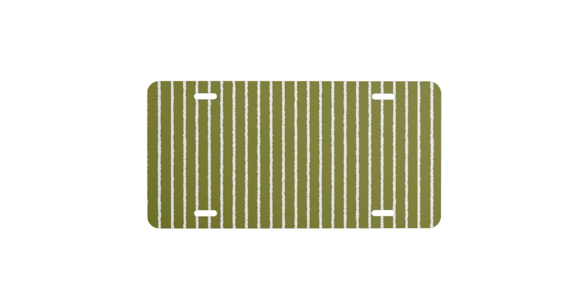Olive Green and White Stripes with Uneven Lines License Plate | Zazzle