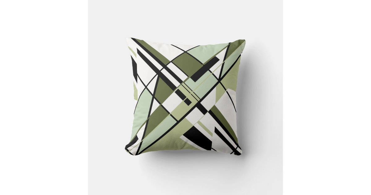 Olive Green Black White Diagonal Angular Design Throw Pillow | Zazzle