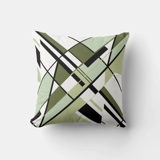 Olive Green Black White Diagonal Angular Design Throw Pillow | Zazzle