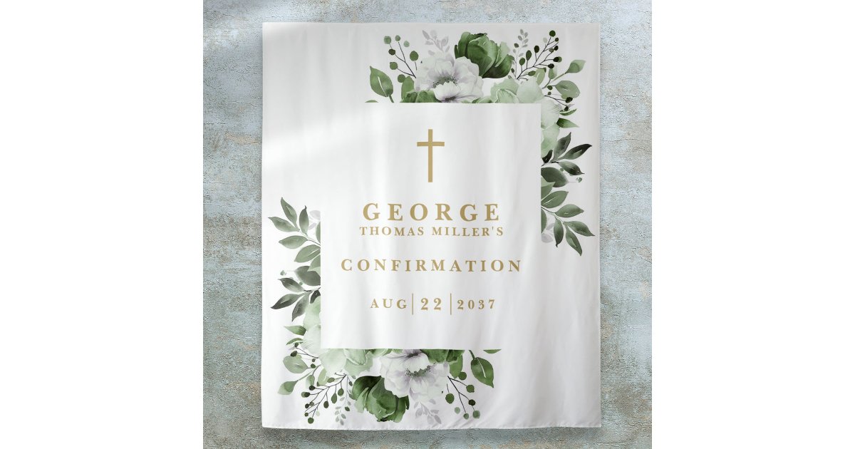 Olive Green Botanical Confirmation Photo Backdrop | Zazzle