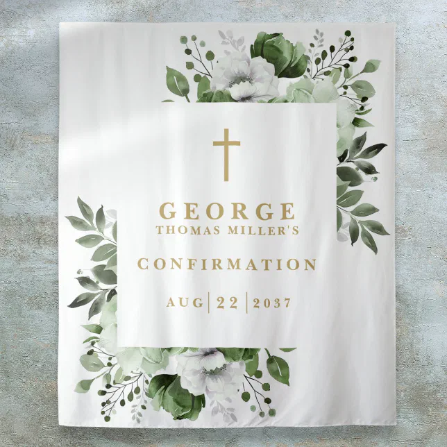 Olive Green Botanical Confirmation Photo Backdrop | Zazzle