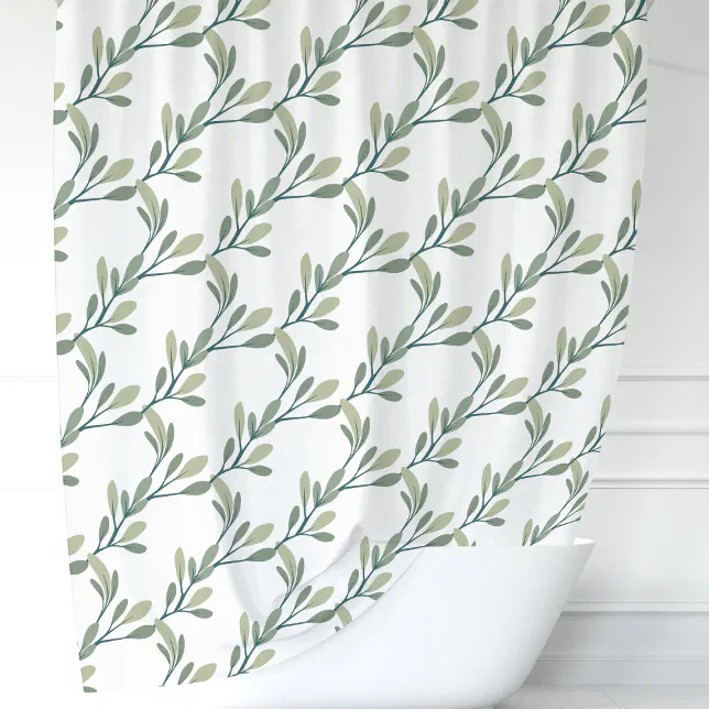 Olive Green Botanical Leaf Pattern Shower Curtain | Zazzle