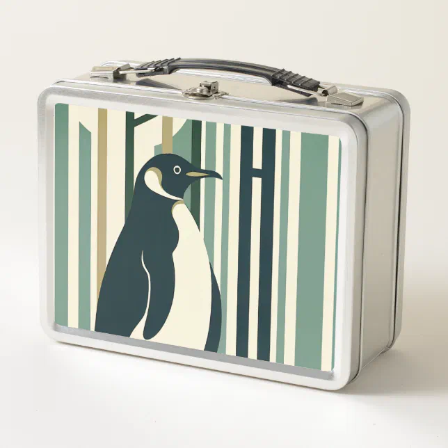 Olive Green Cream Penguin Illustration Forest Metal Lunch Box | Zazzle