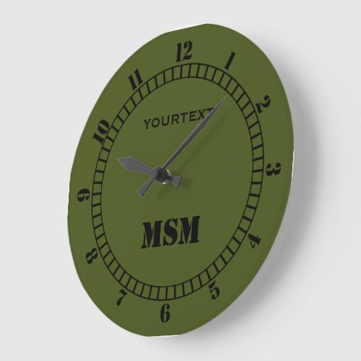 Olive Green Decor Dial Easily Personalize This Large Clock | Zazzle