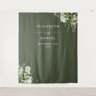 Olive Green Floral Wedding Photo Booth Backdrop | Zazzle