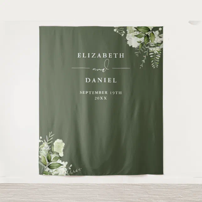 Olive Green Floral Wedding Photo Booth Backdrop | Zazzle