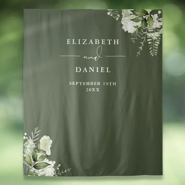 Olive Green Floral Wedding Photo Booth Backdrop | Zazzle