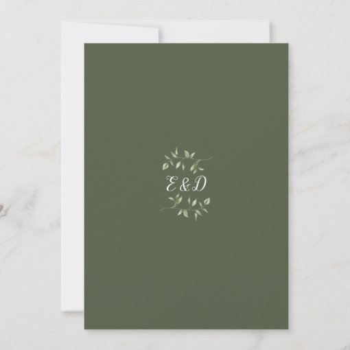 Olive Green Greenery Leaves Monogram Wedding Invitation | Zazzle