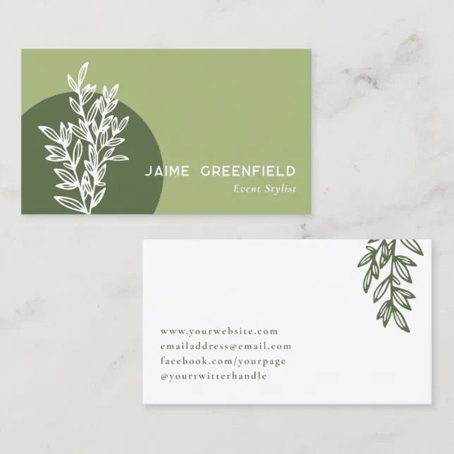 Olive Green Greenery Line Art Business Card | Zazzle