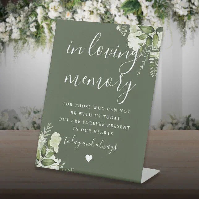 Olive Green In Loving Memory Greenery Wedding Pedestal Sign | Zazzle