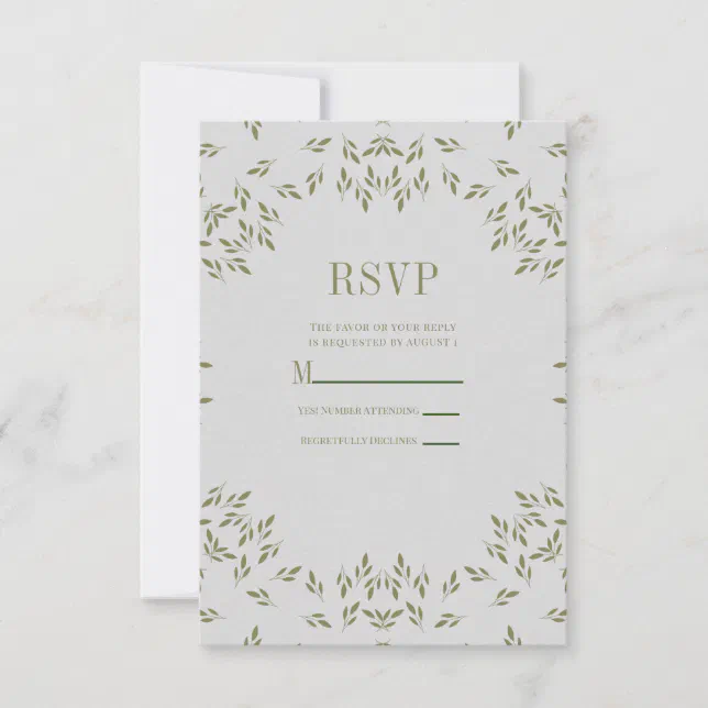 Olive Green Leaves Natural Oatmeal Rustic Wedding RSVP Card | Zazzle