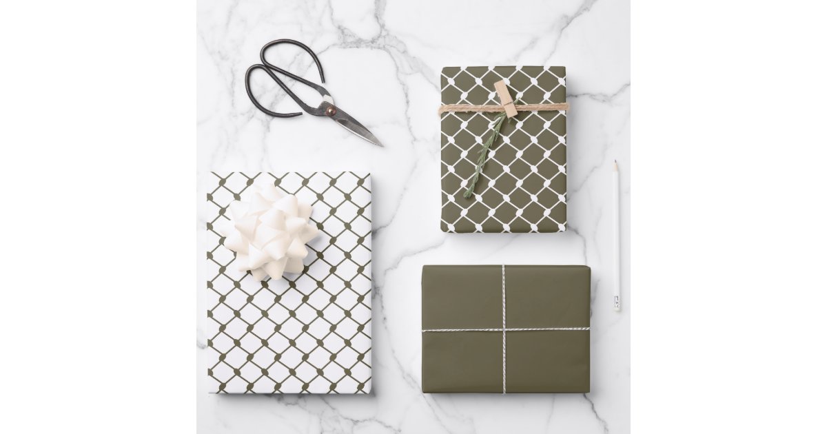 Olive Green Palestinian Keffiyeh Pattern Design Wrapping Paper Sheets ...