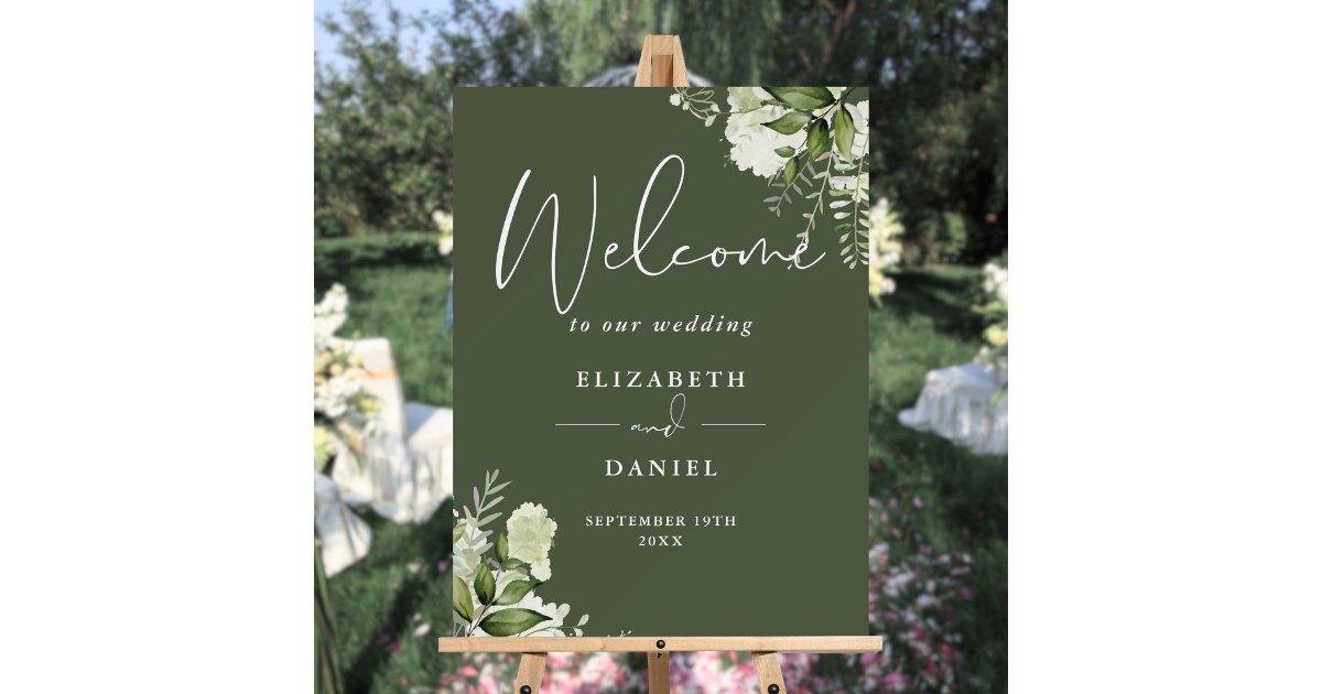 Olive Green Rustic Floral Wedding Welcome Sign | Zazzle
