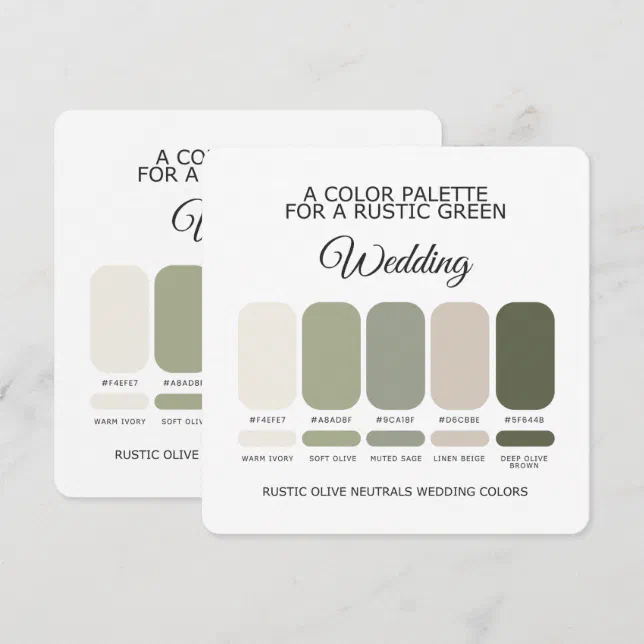 Olive Green Rustic Wedding Color Palette Card | Zazzle