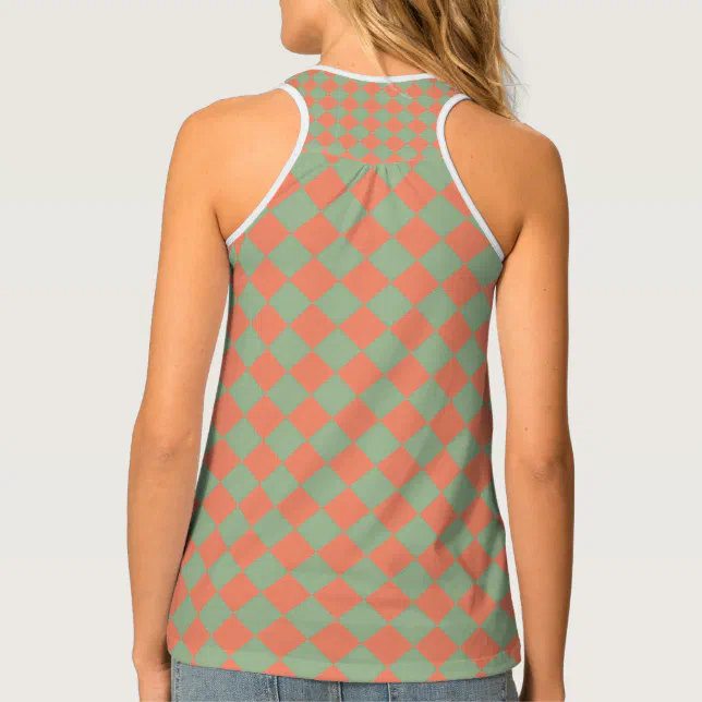 Olive Green Salmon Pink Checker Diamond Pattern Tank Top | Zazzle