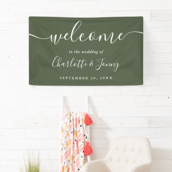 Olive Green Script Wedding Welcome Banner | Zazzle