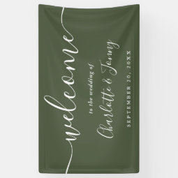 Olive Green Script Wedding Welcome Banner | Zazzle