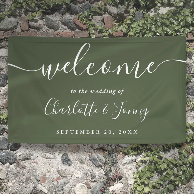 Olive Green Script Wedding Welcome Banner | Zazzle