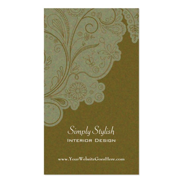 Olive green swirls interior designer business card