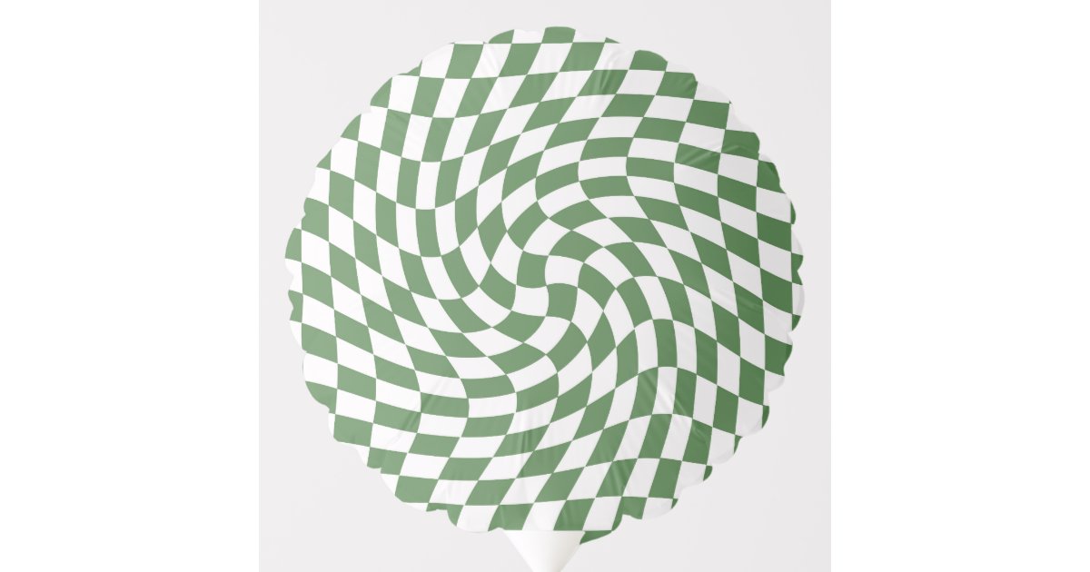 Olive Green & White Warped Checkered Pattern Balloon | Zazzle