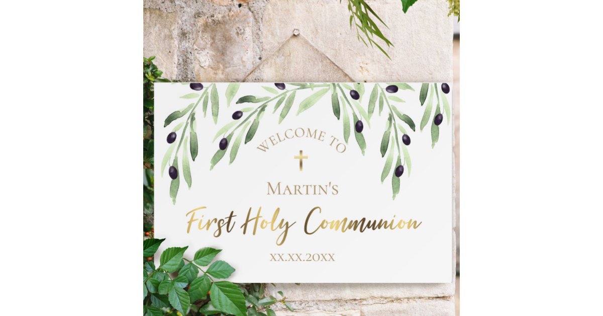 olive greenery • First Holy Communion Foam Board | Zazzle