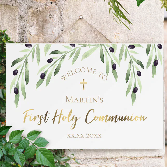 olive greenery • First Holy Communion Foam Board | Zazzle