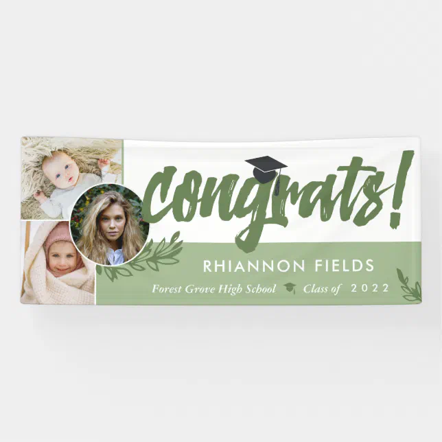Olive Greenery Overlapping Photo Congrats Graduate Banner | Zazzle