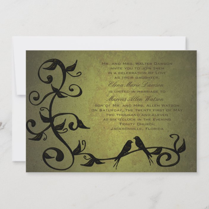 Olive Grunge Vines Wedding Invitation | Zazzle.com