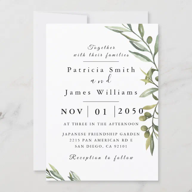 Olive Leaf Wedding Invitation | Zazzle