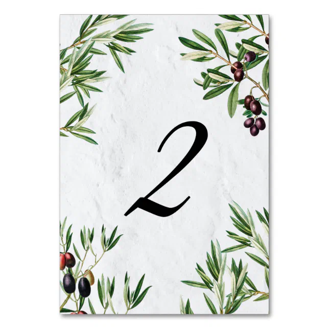 Olive Leaves Mediterranean Greek Island Wedding Table Number | Zazzle