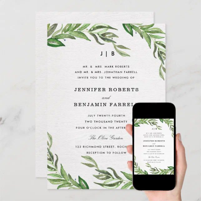 Olive Leaves Wedding Invitation | Zazzle